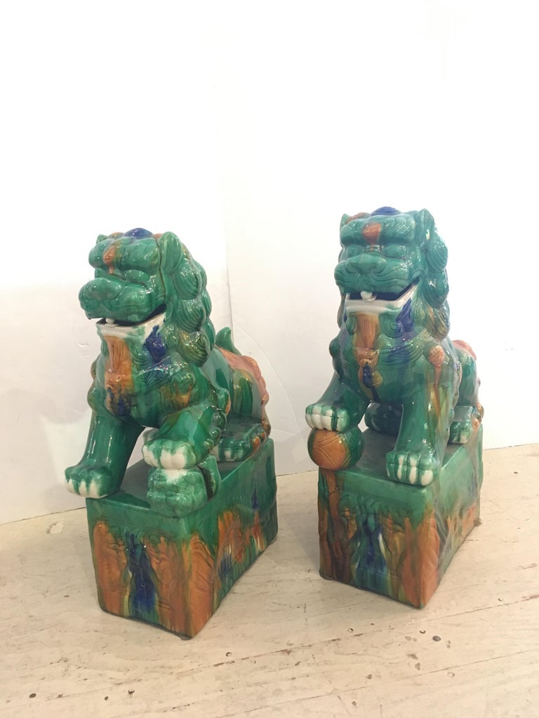 Super Large Impressive Pair of Foo Dog Sculptures at 1stDibs