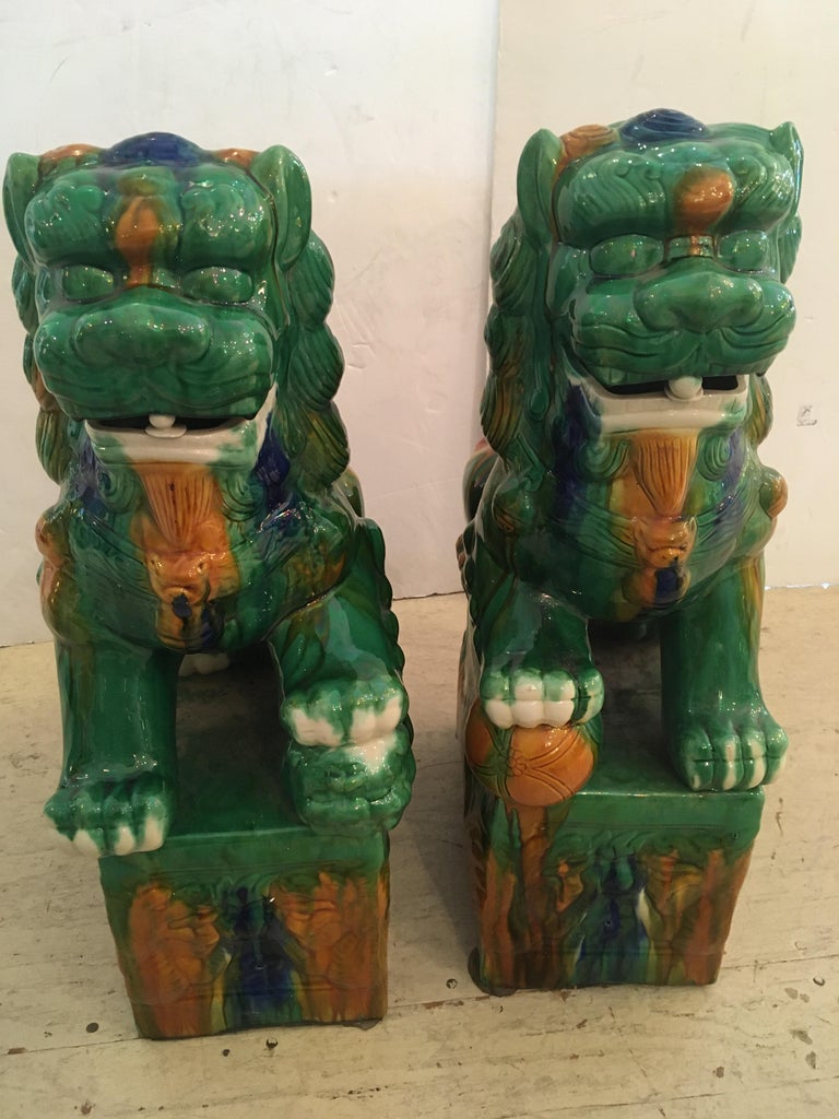 Super Large Impressive Pair of Foo Dog Sculptures at 1stDibs