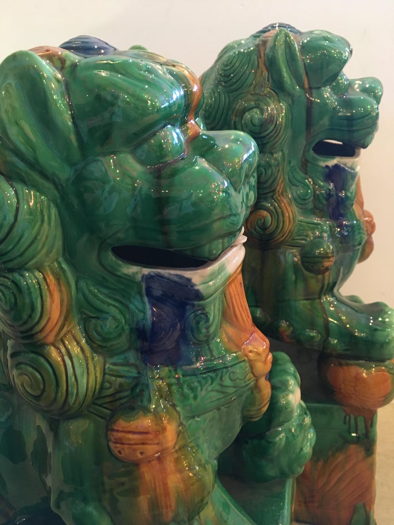 Super Large Impressive Pair of Foo Dog Sculptures at 1stDibs