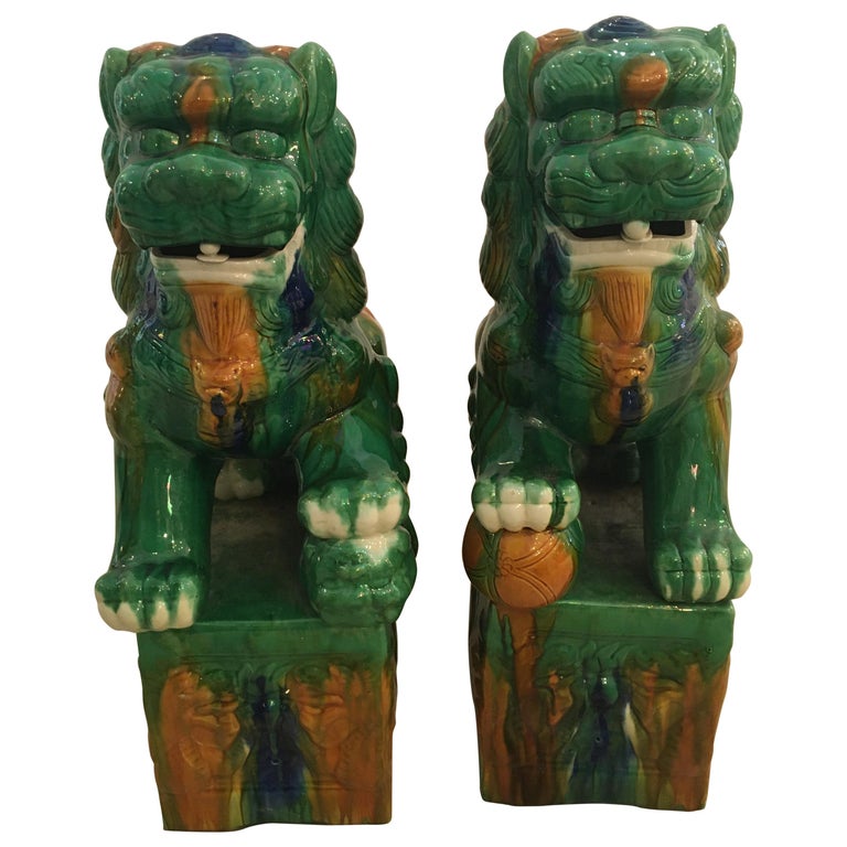 Super Large Impressive Pair of Foo Dog Sculptures at 1stDibs