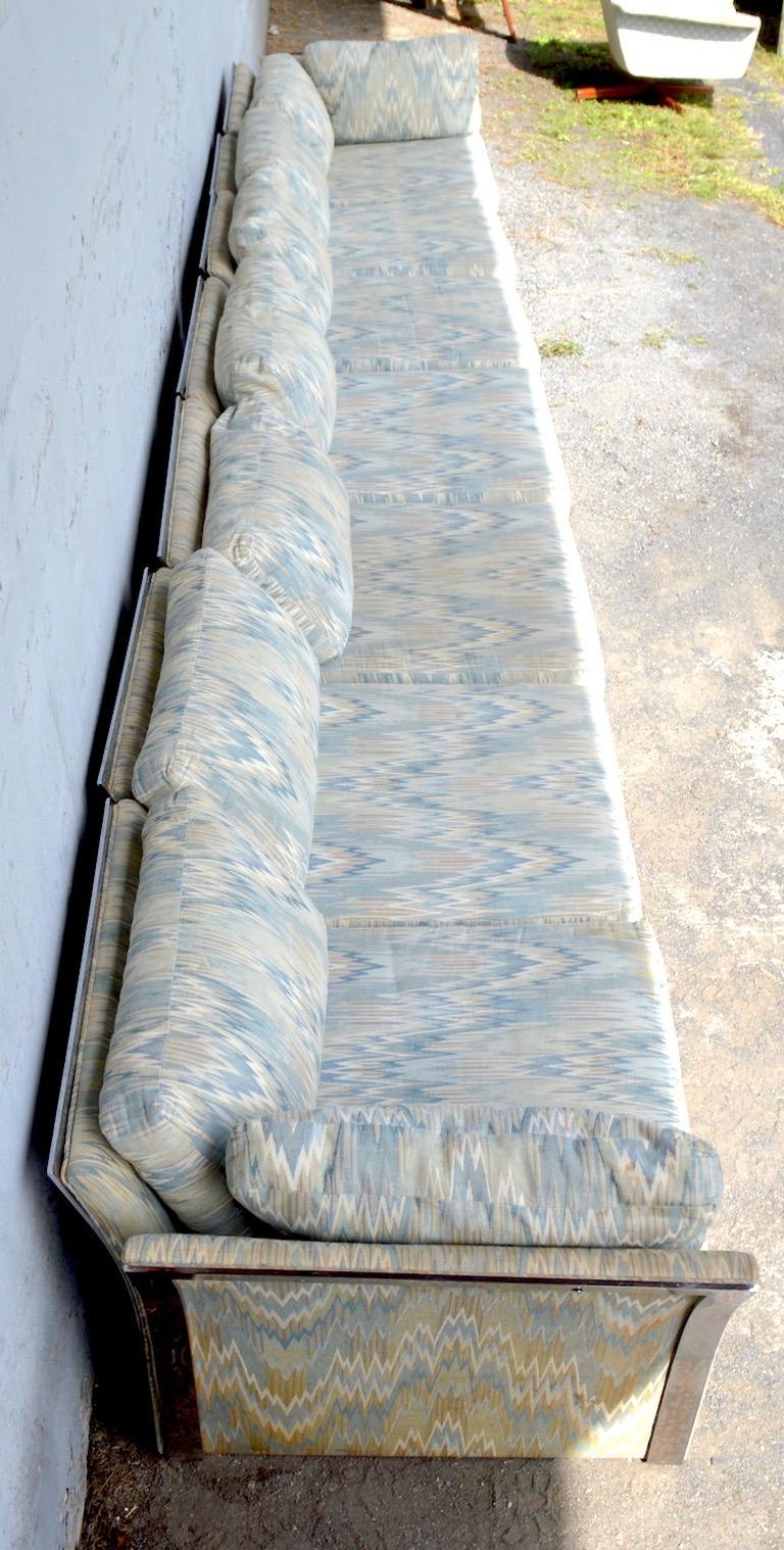 Super Long Chrome Frame Sectional Box Sofa Attributed to Baughman at ...