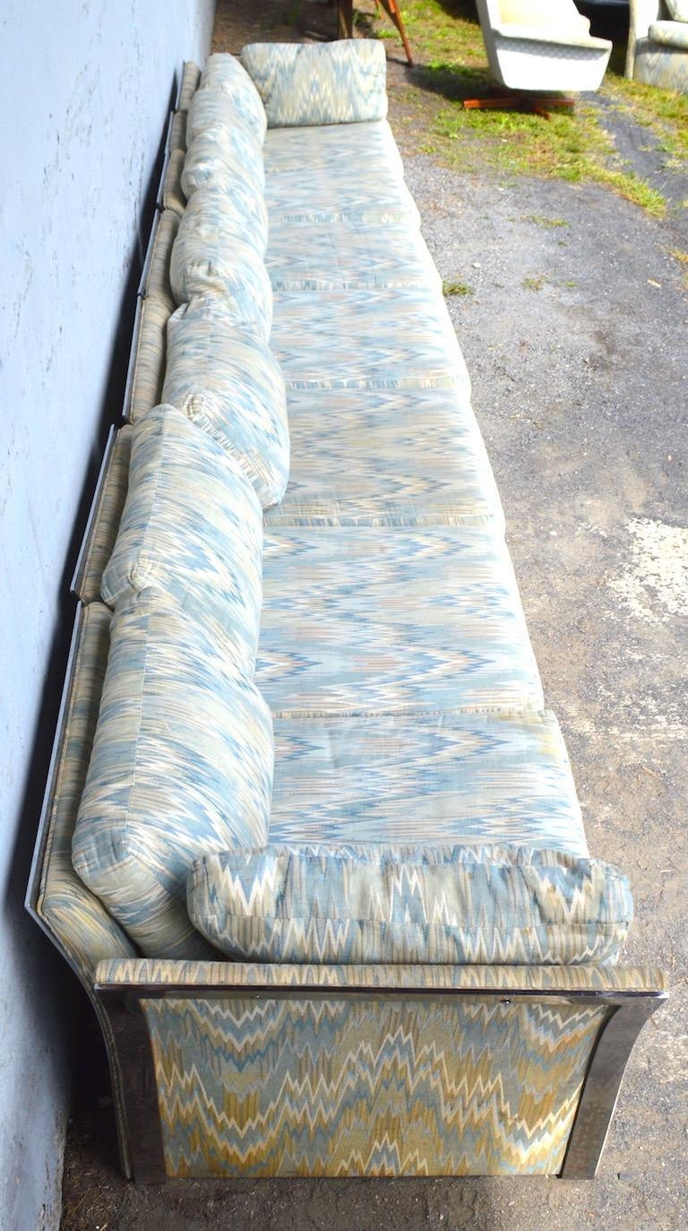 Super Long Chrome Frame Sectional Box Sofa Attributed to Baughman at ...