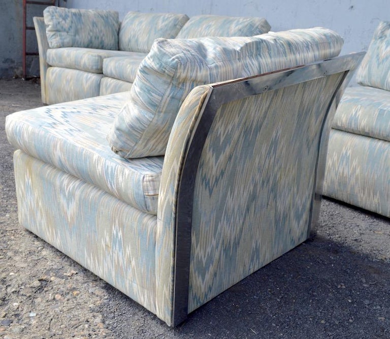 Super Long Chrome Frame Sectional Box Sofa Attributed to Baughman at ...
