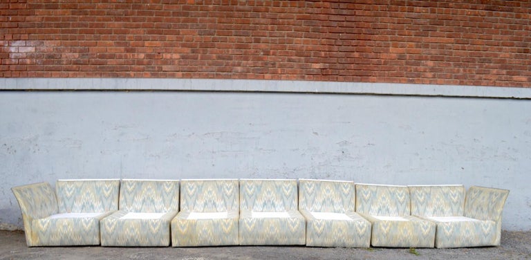 Super Long Chrome Frame Sectional Box Sofa Attributed to Baughman at ...