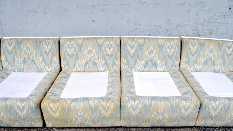 Super Long Chrome Frame Sectional Box Sofa Attributed to Baughman at ...