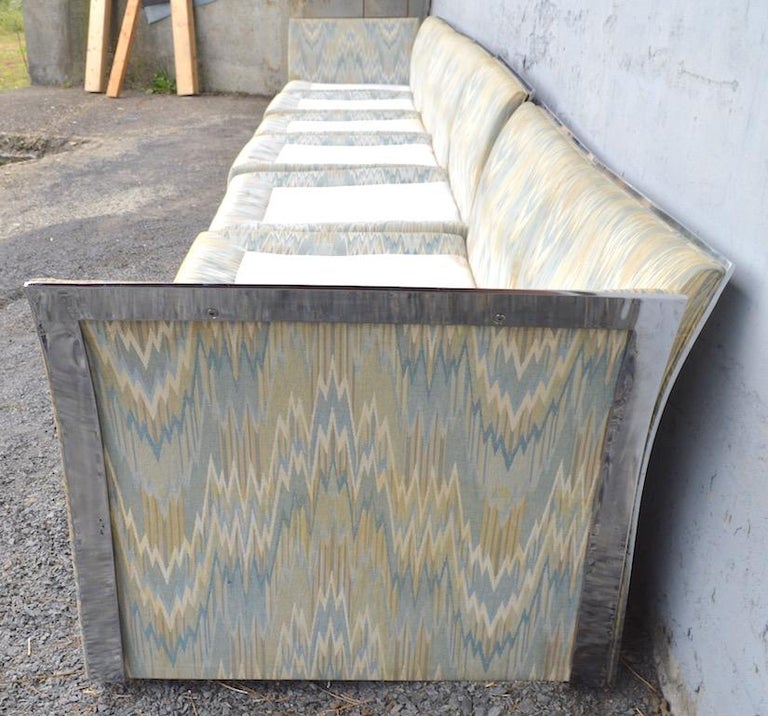 Super Long Chrome Frame Sectional Box Sofa Attributed to Baughman at ...