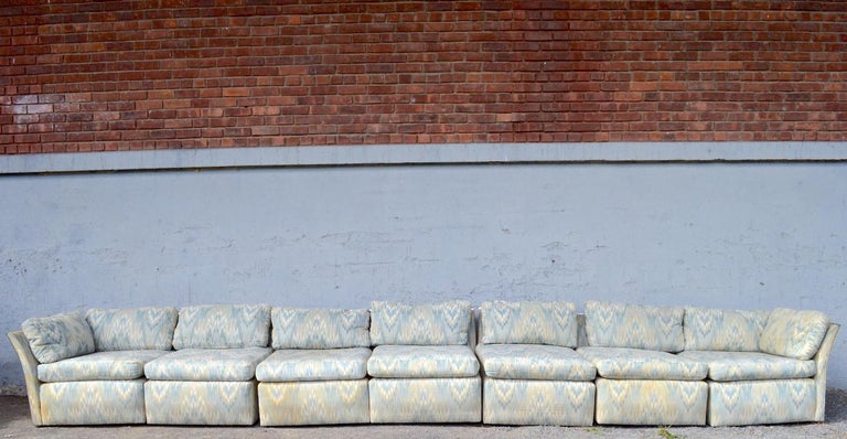 Super Long Chrome Frame Sectional Box Sofa Attributed to Baughman at ...