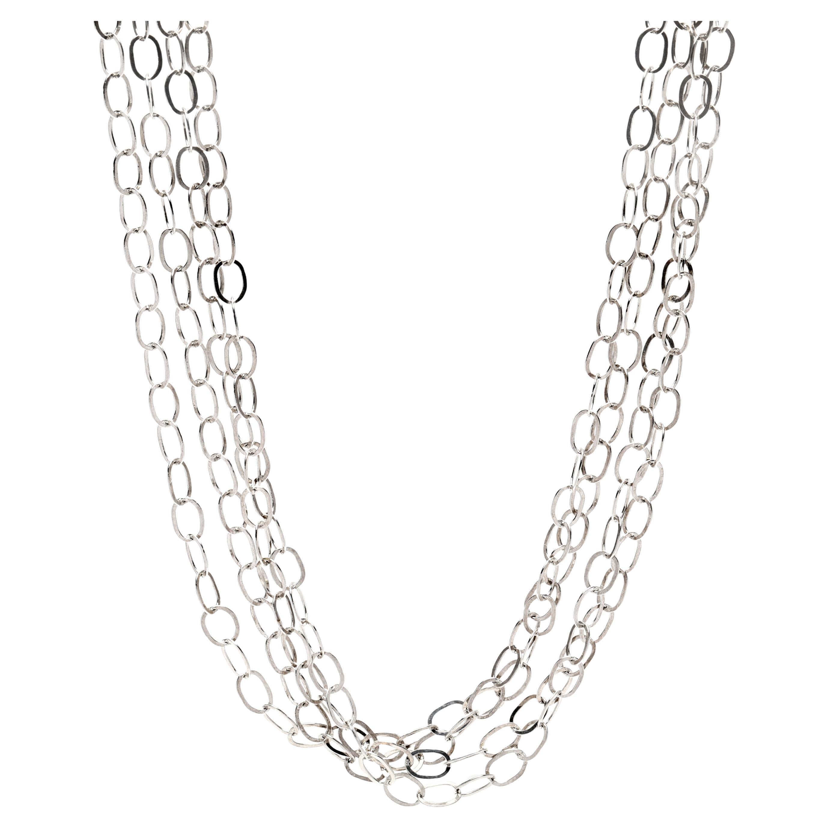 Italian Elongated Oval Bead Chain Necklace, Sterling Silver For Sale at ...