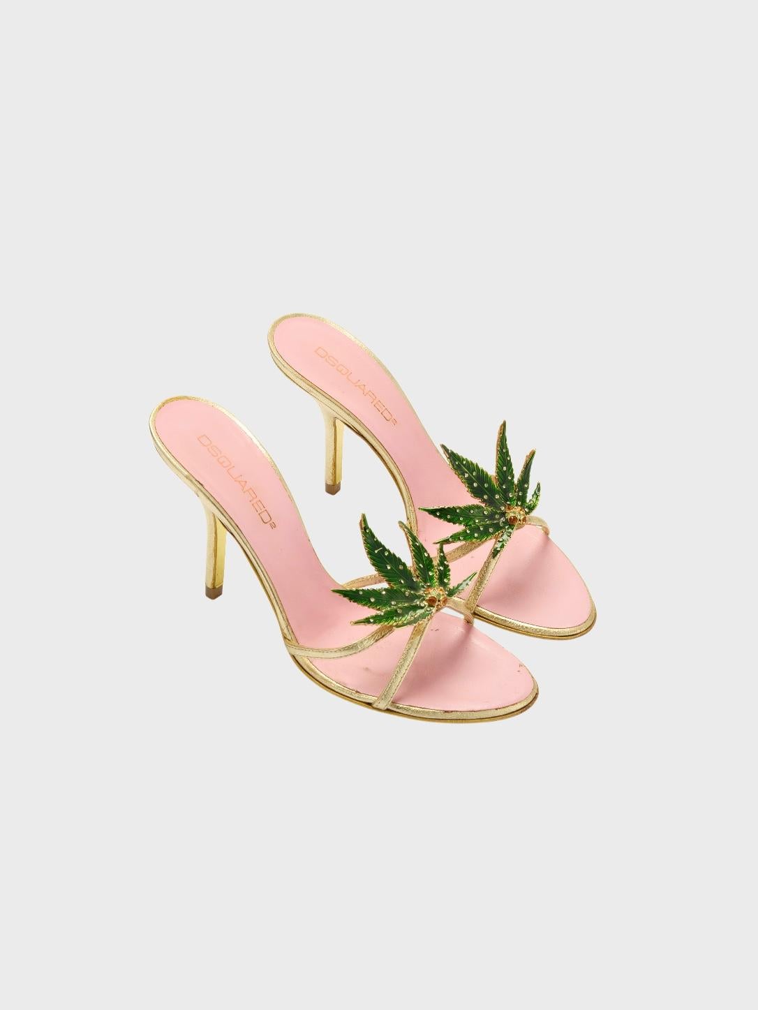 SUPER RARE Dsquared2 S/S 2005 Marijuana Leaf Gold Sandal Heels For Sale ...