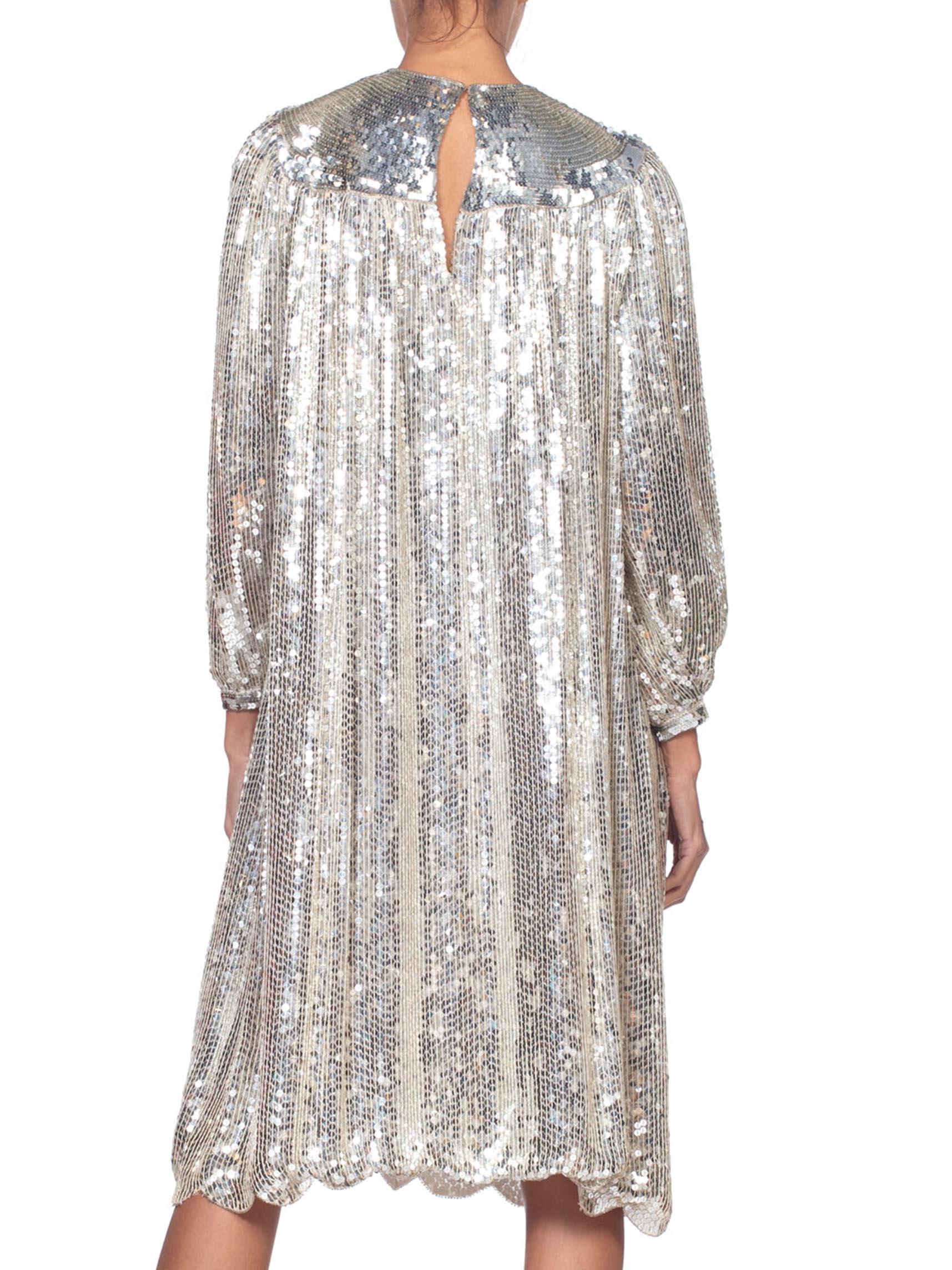 1970'S Silver Sequined Rayon Chiffon Super Shiny Long Sleeve Tunic ...