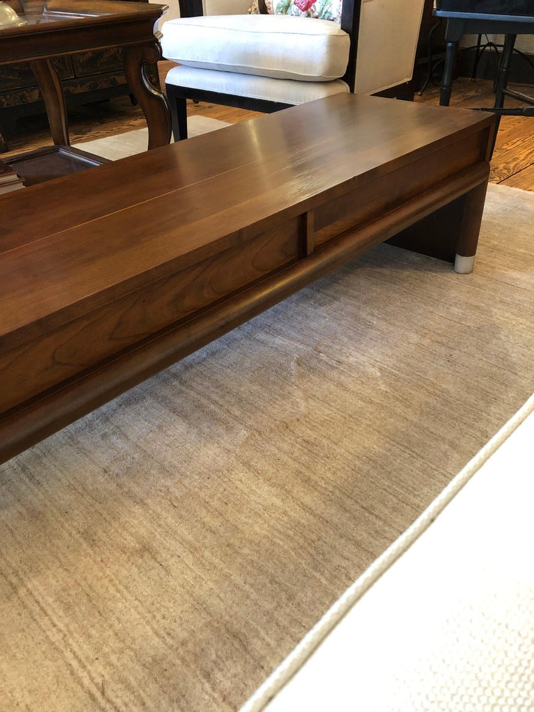Super Sleek Low and Long Cherry Mid-Century Modern Coffee Table at 1stDibs