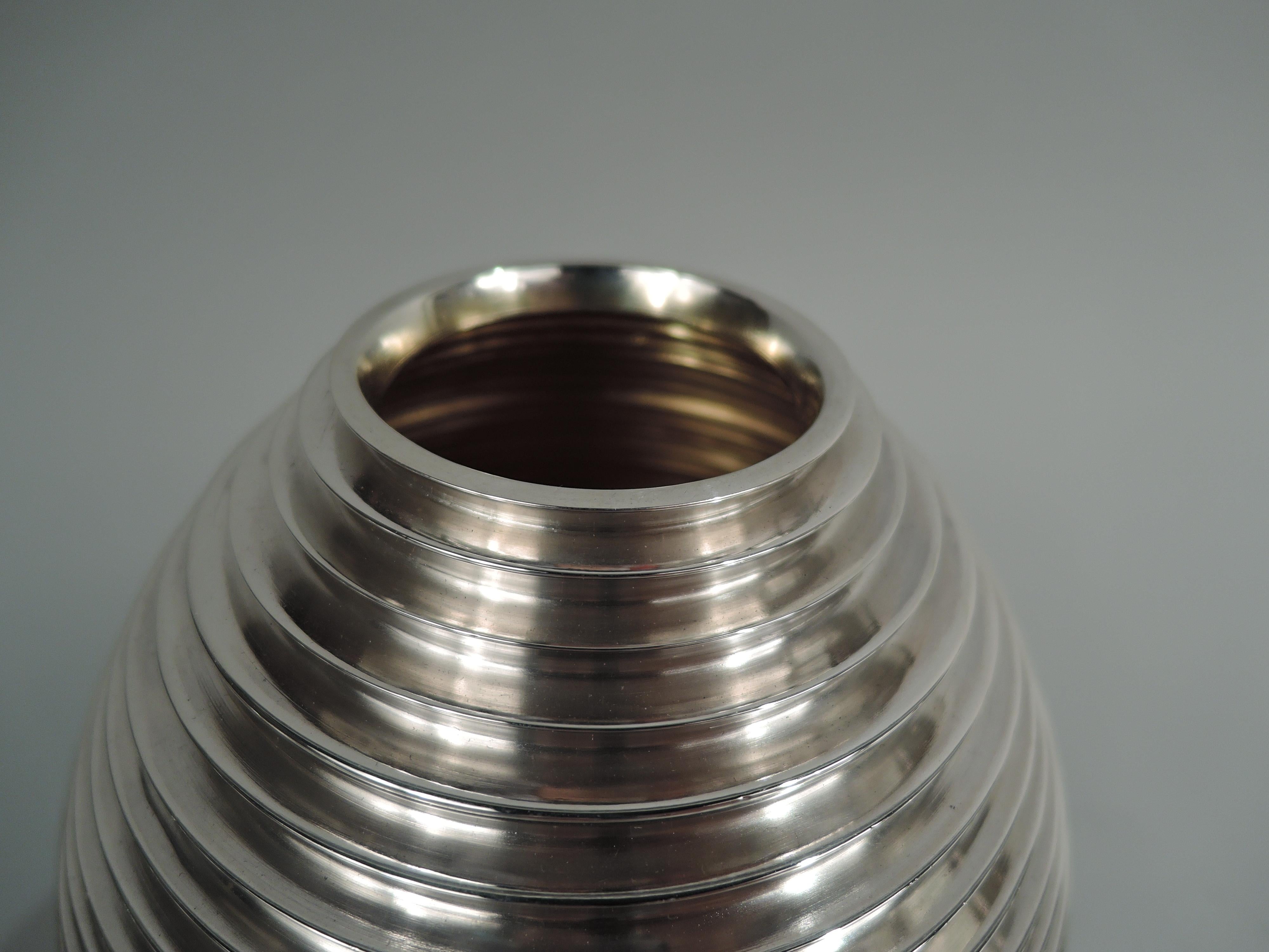 Super Stylish Portuguese Art Deco Silver Beehive Vase For Sale at 1stDibs