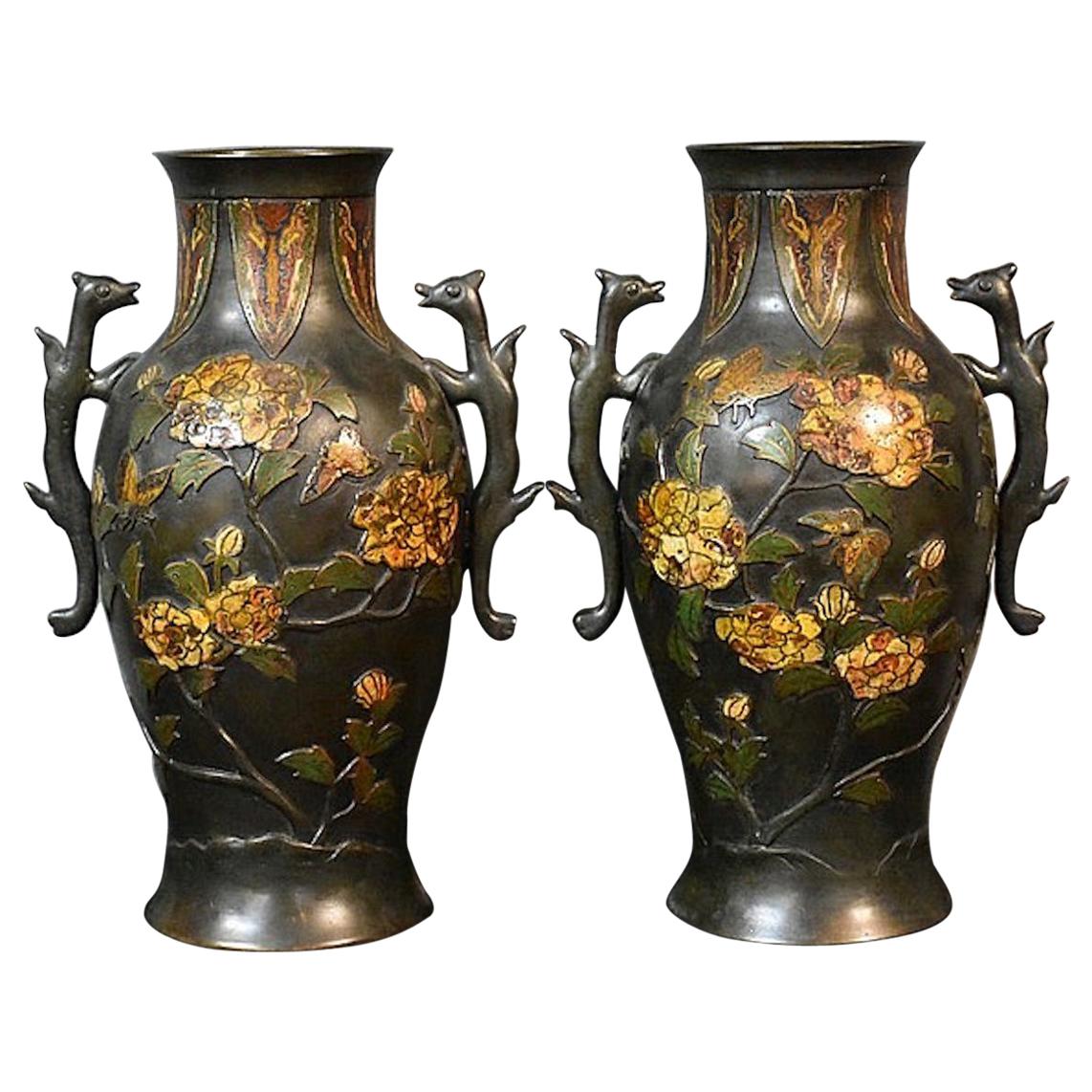 Superb 19th Century Pair of Bronze Two Handled Vases at 1stDibs