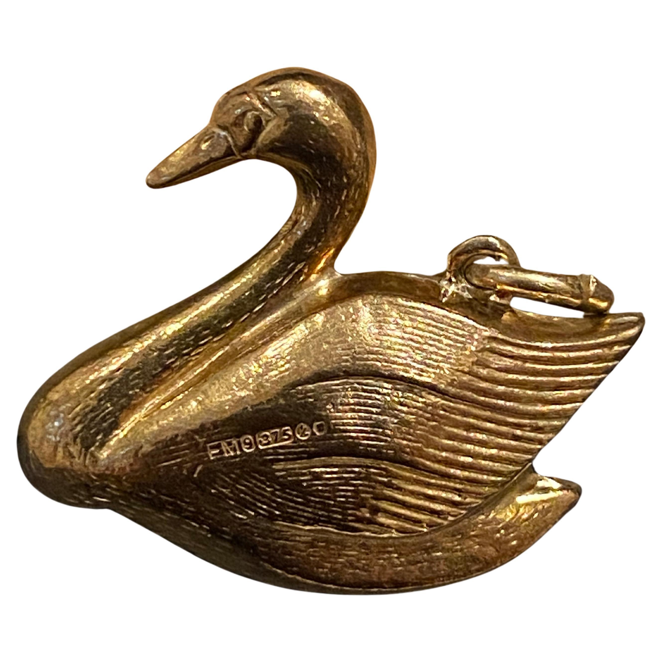 Superb 9K Yellow Gold Vintage Big Swan Charm, Finely Detailed. England ...