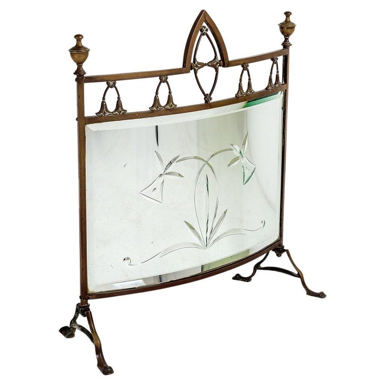 Superb Antique Edwardian English Brass Finial Firescreen Bow Front ...