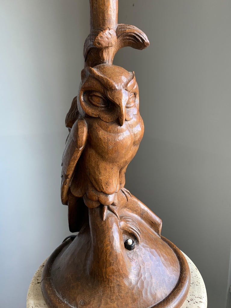 Stylish Arts and Crafts Hand Carved Oak Owl Sculpture Desk or Table ...