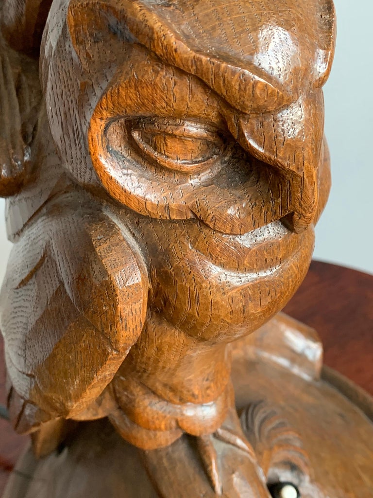 Stylish Arts and Crafts Hand Carved Oak Owl Sculpture Desk or Table ...