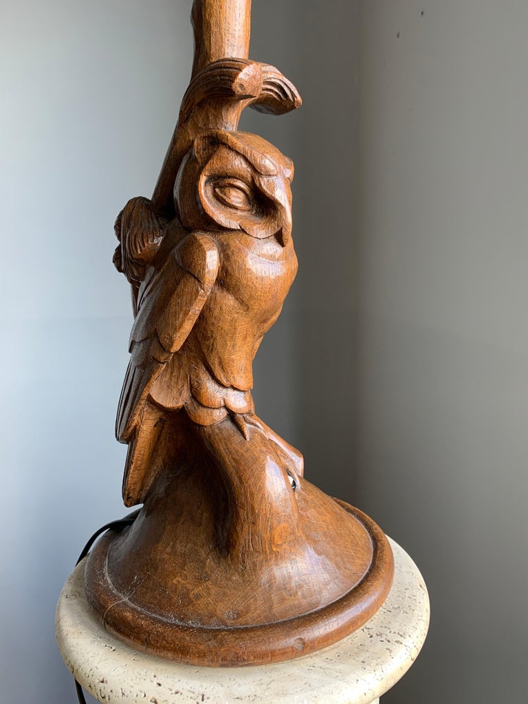 Stylish Arts and Crafts Hand Carved Oak Owl Sculpture Desk or Table ...
