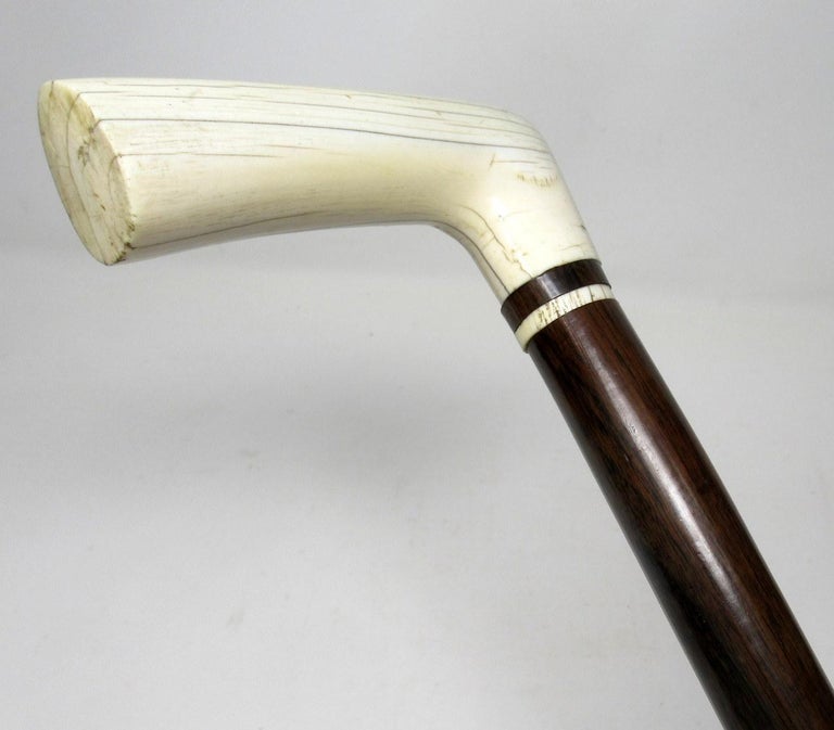 Superb Carved Bone and Rosewood L-Shaped Walking Stick Cane, 19th ...