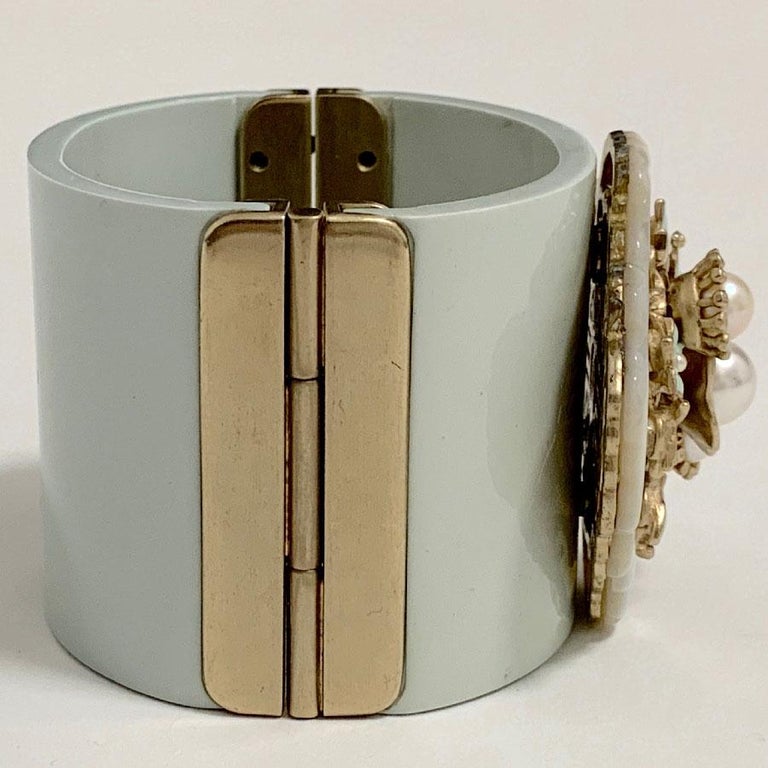 Superb CHANEL Cuff Bracelet in Light Blue Resin, Pearl, Rhinestones at ...