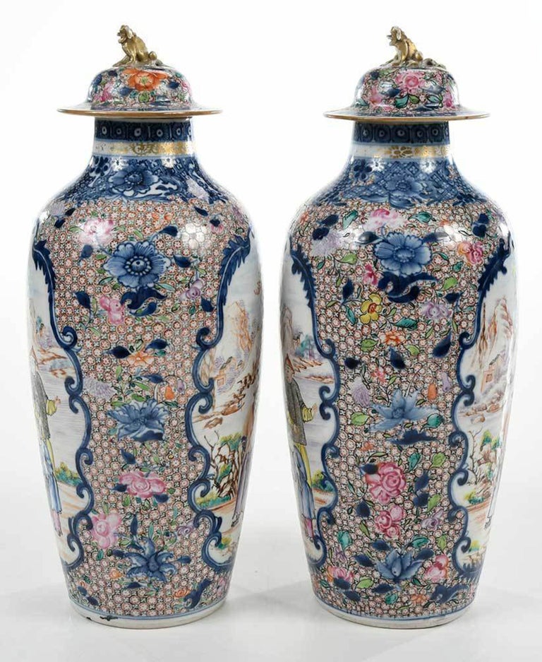 Superb Chinese Export Porcelain Mandarin Vases and Covers, circa 1780 ...
