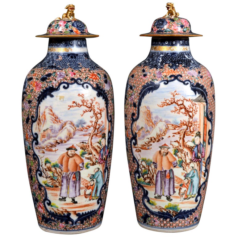 Superb Chinese Export Porcelain Mandarin Vases and Covers, circa 1780 ...