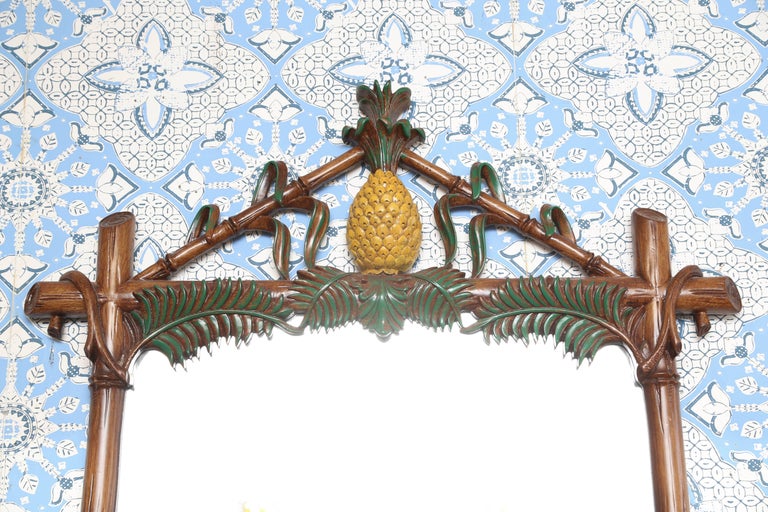 Superb Faux Bamboo Composition Mirror with Pineapple Finial at 1stDibs