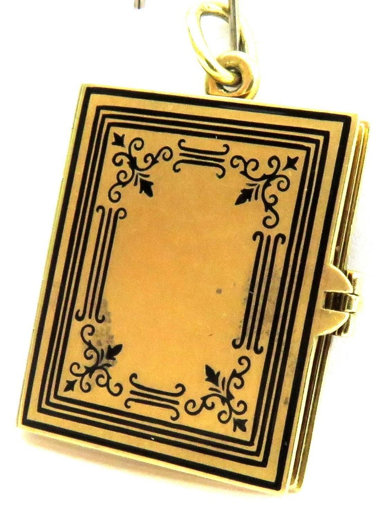 Superb Finely Enameled Three-Page Gold Book Locket Charm Pendant For ...