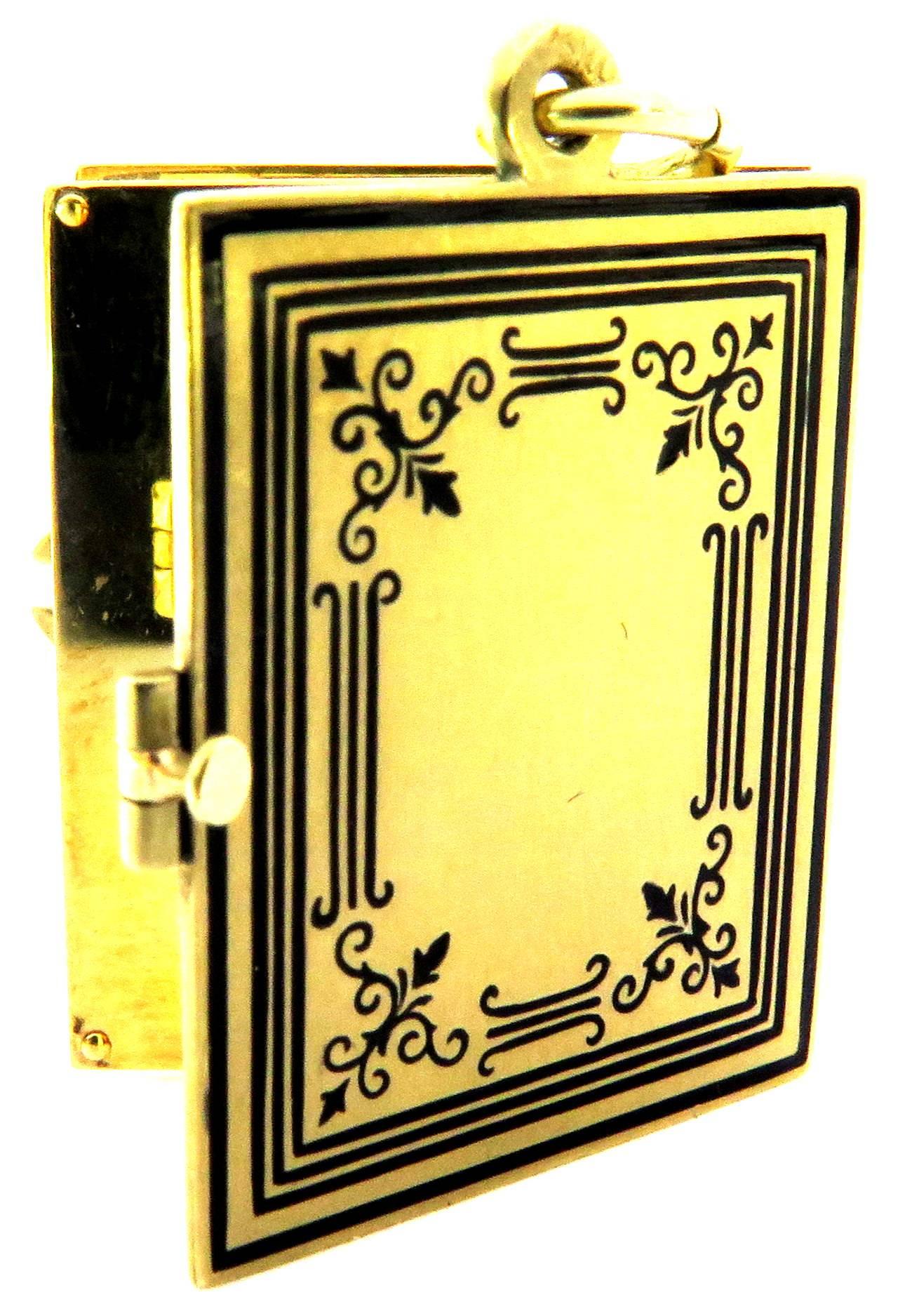 Superb Finely Enameled Three-Page Gold Book Locket Charm Pendant For ...