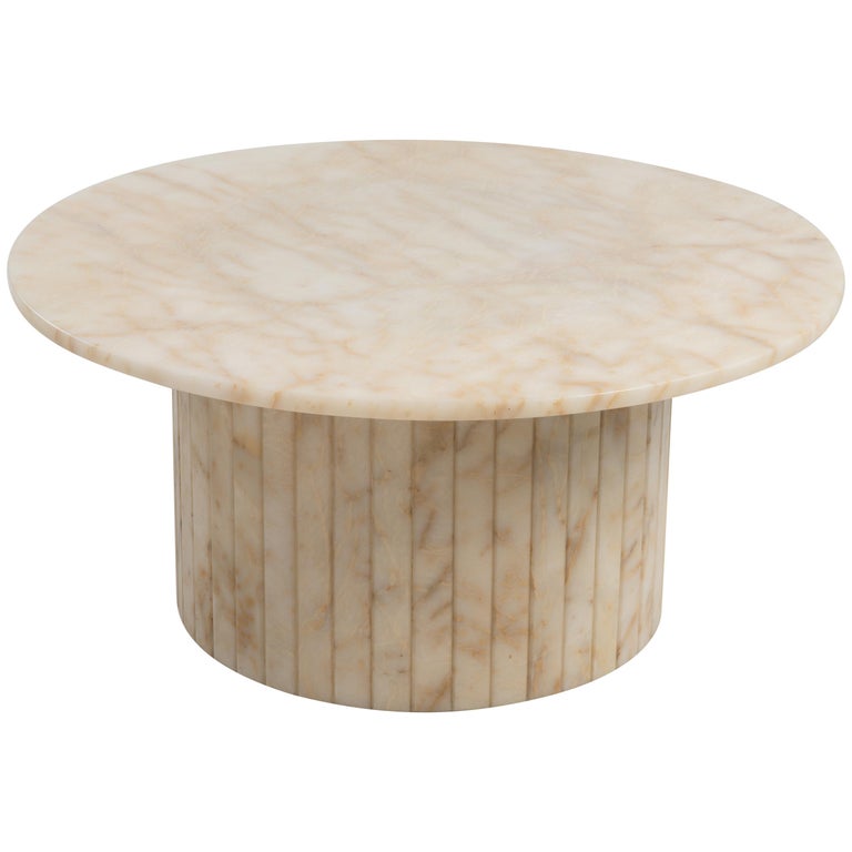 Superb Hollywood Regency Round Alabaster Coffee Table on a Drum Base at ...