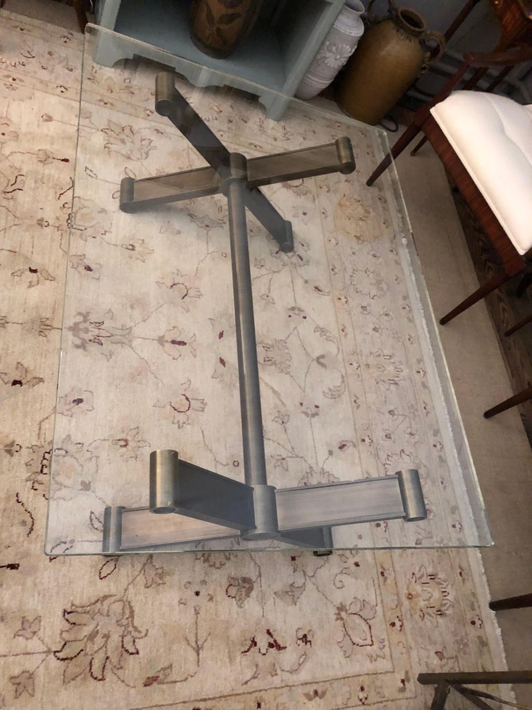 Superb Industrial Modern Glass and Steel Coffee Table For Sale at 1stDibs