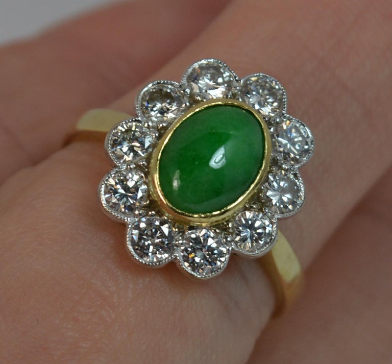 Superb Jade and 0.92 Carat Diamond 18 Carat Gold Cluster Engagement ...