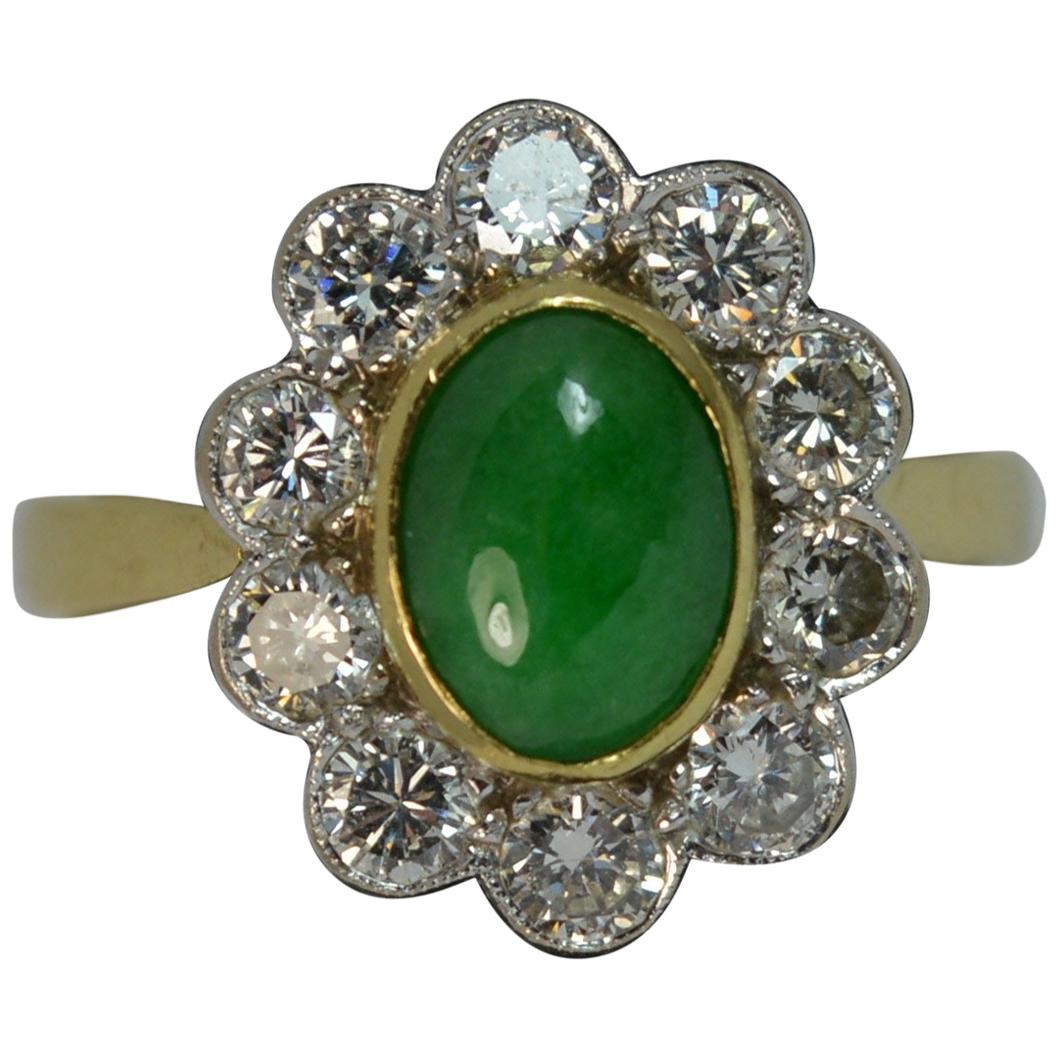 Superb Jade and 0.92 Carat Diamond 18 Carat Gold Cluster Engagement ...