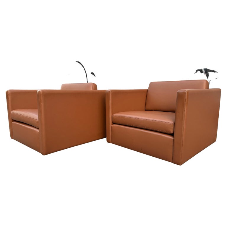 Superb Mid-Century Modern Pfister Cube Lounge Chairs by Knoll in Cognac ...