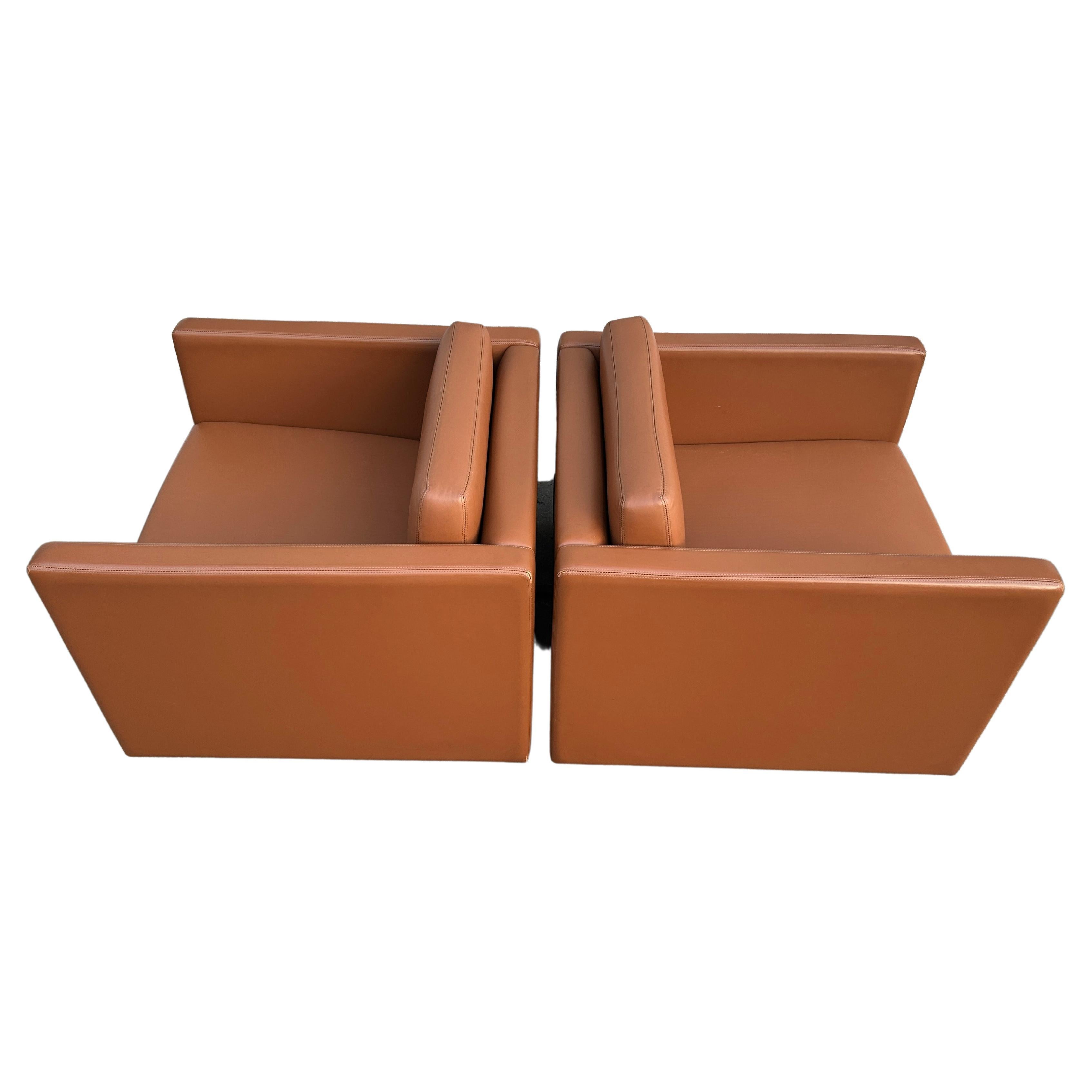 Superb Mid-Century Modern Pfister Cube Lounge Chairs by Knoll in Cognac ...