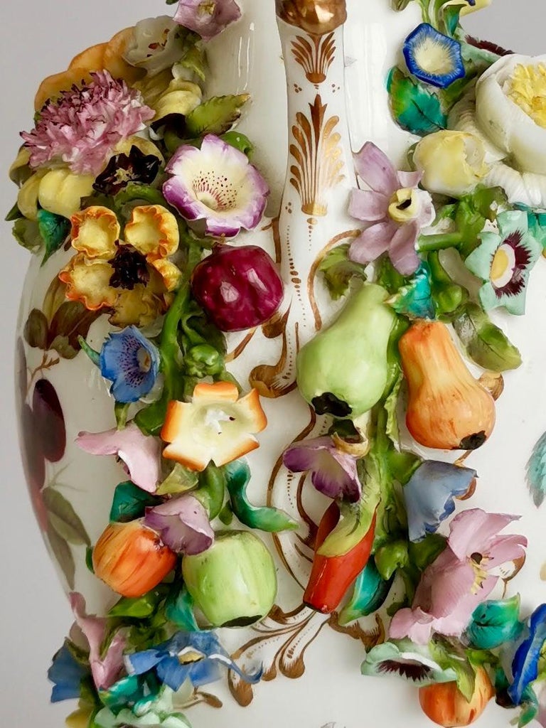 Minton Porcelain Encrusted Vase, Fruits by Thomas Steel, Rococo Revival ...