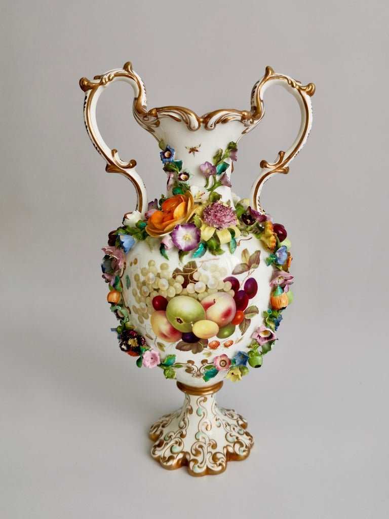 Minton Porcelain Encrusted Vase, Fruits by Thomas Steel, Rococo Revival ...