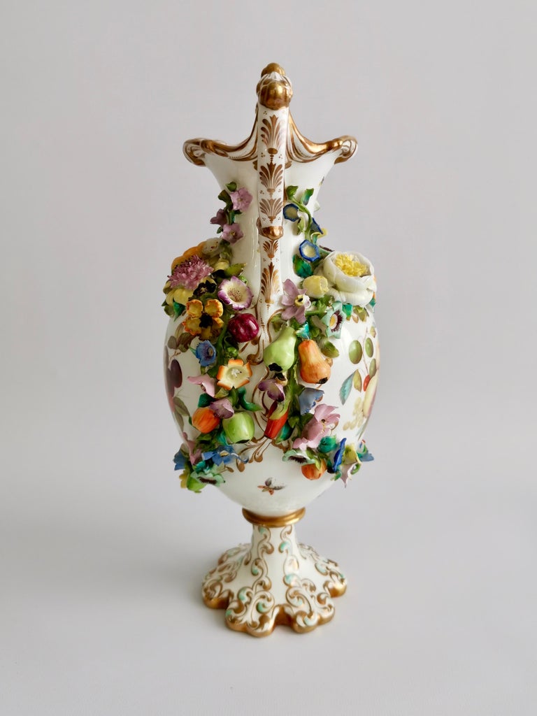 Minton Porcelain Encrusted Vase, Fruits by Thomas Steel, Rococo Revival ...