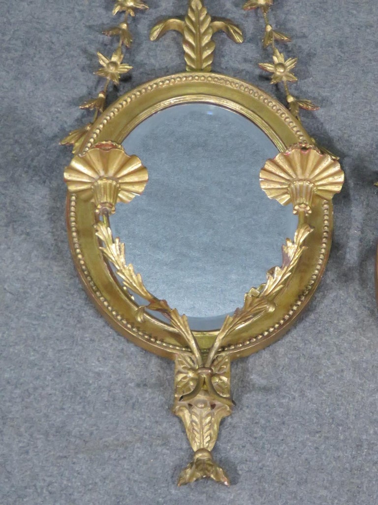 Superb Pair Adams Style Friedman Brothers Adams Style Mirrored Sconces ...