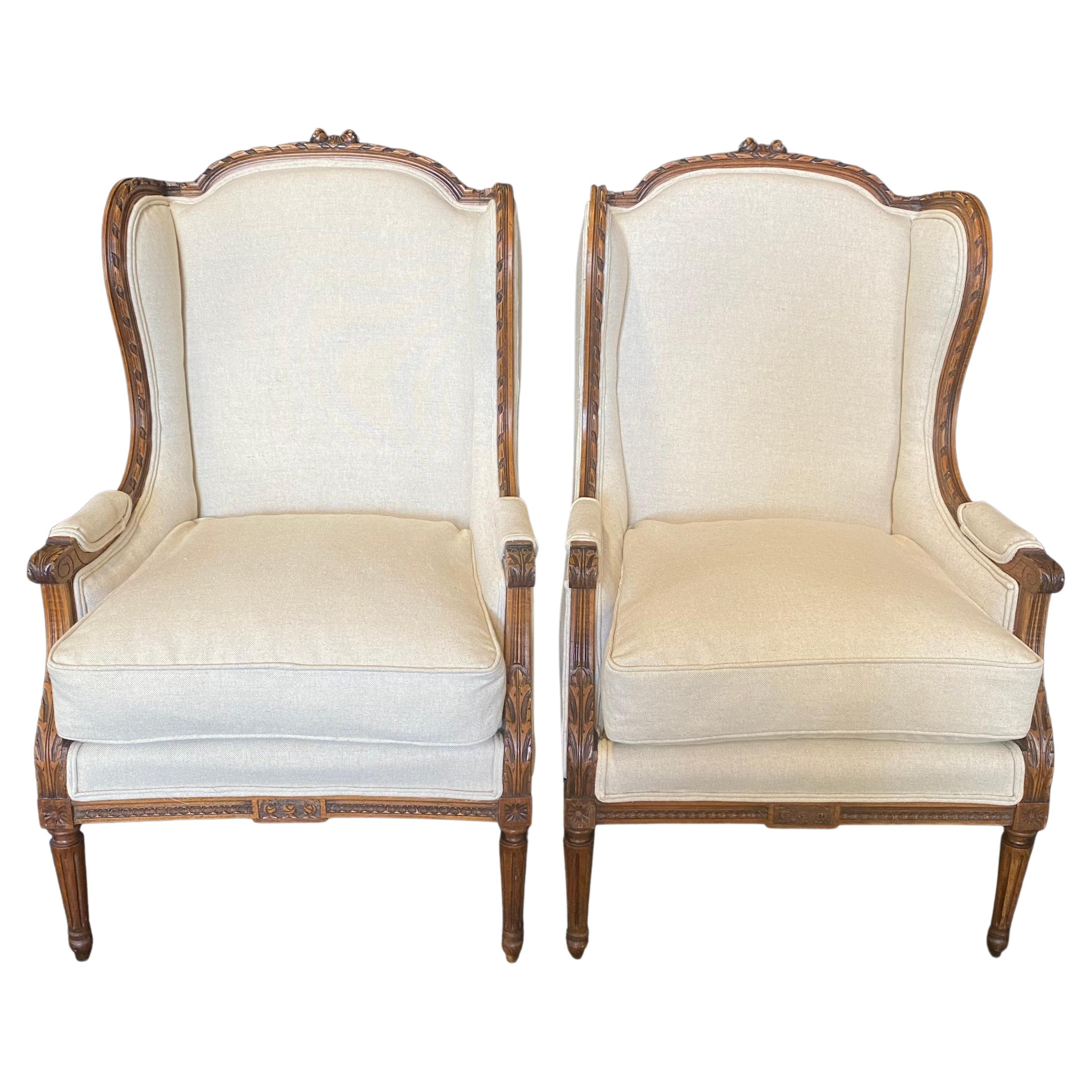 Pair of Early 20th Century French Caned Wingback Chairs at 1stDibs