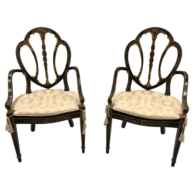 Superb Pair of Adam Style Handpainted Armchairs with Caned Seats For ...