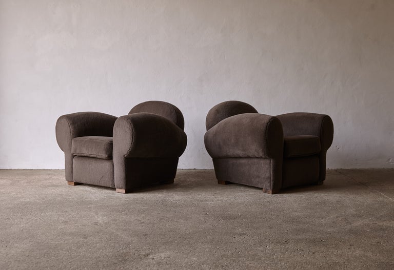 Superb Pair of Club Chairs, Upholstered in Pure Alpaca at 1stDibs