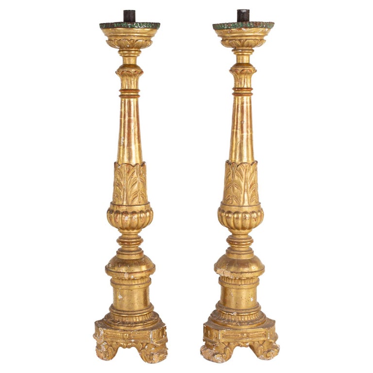 Superb Pair of Finely Carved French Candlesticks For Sale at 1stDibs