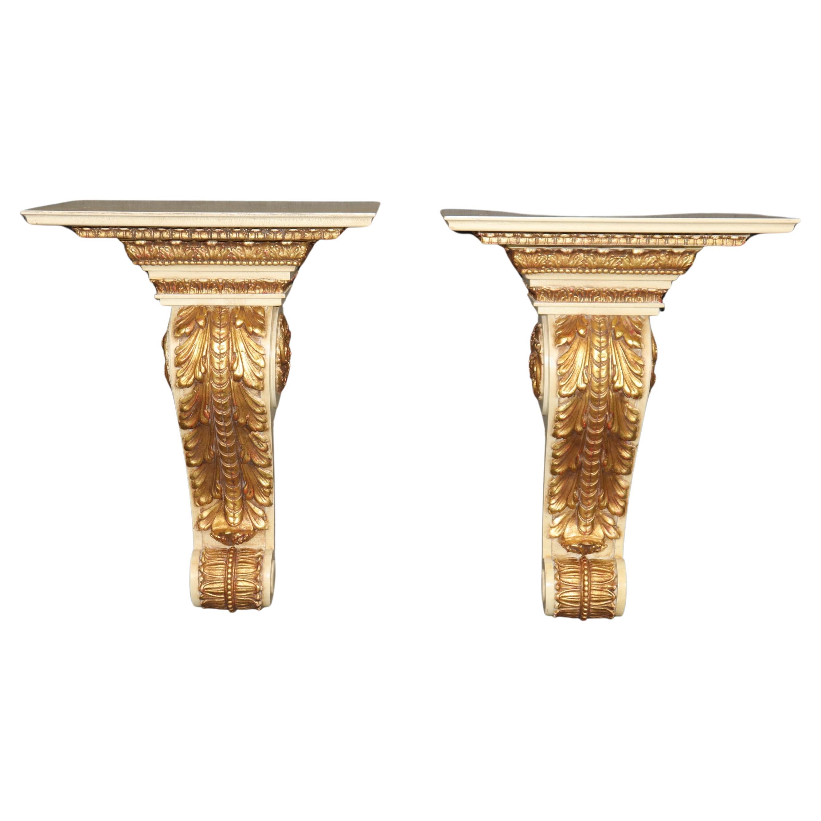 Superb Pair of Gilded Creme Painted Corbels or Wall Mounted Shelves For ...
