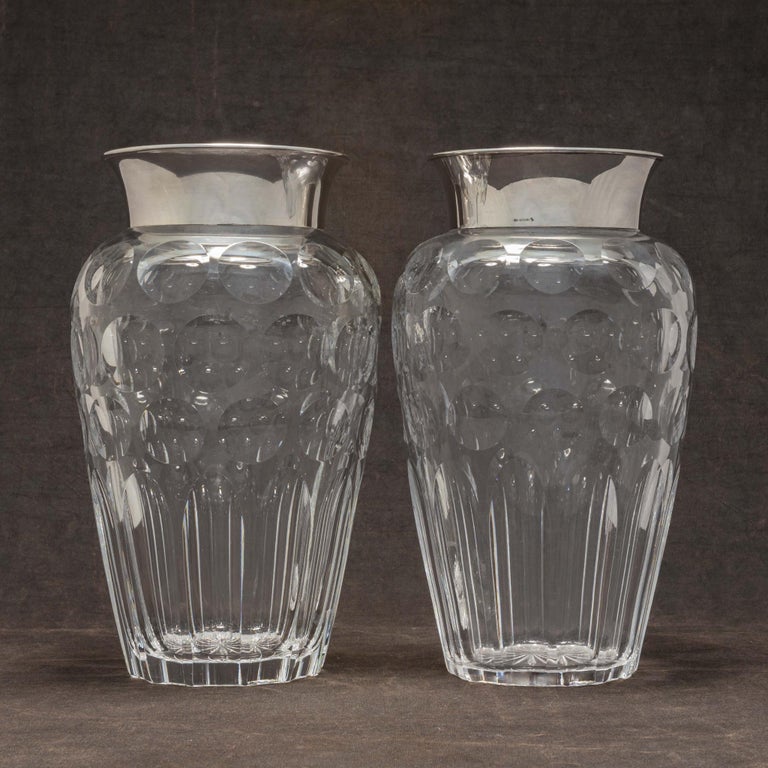 Superb Pair of Large Cut Glass Vases with Silver Collars, circa 1960s ...