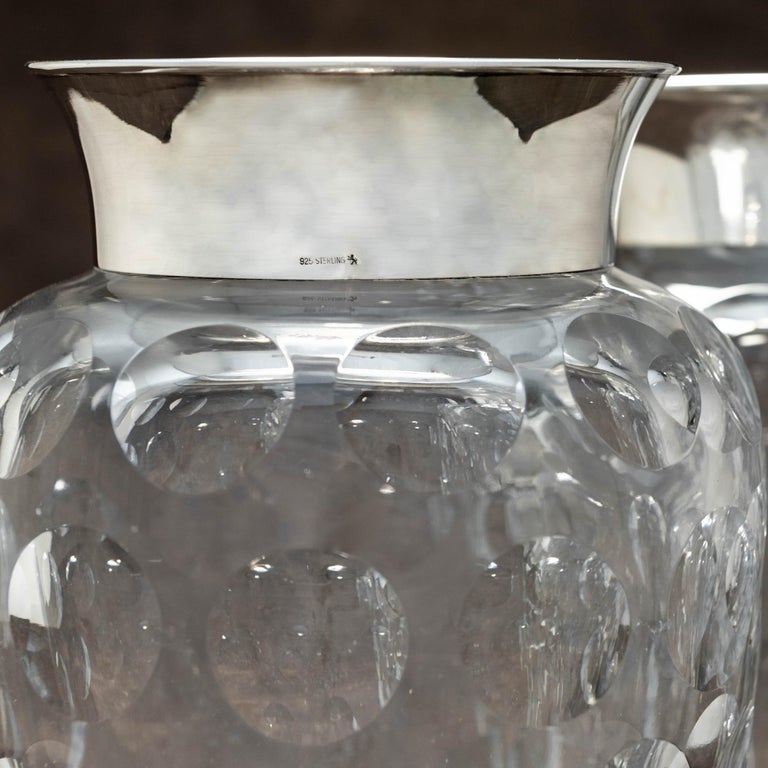 Superb Pair of Large Cut Glass Vases with Silver Collars, circa 1960s ...
