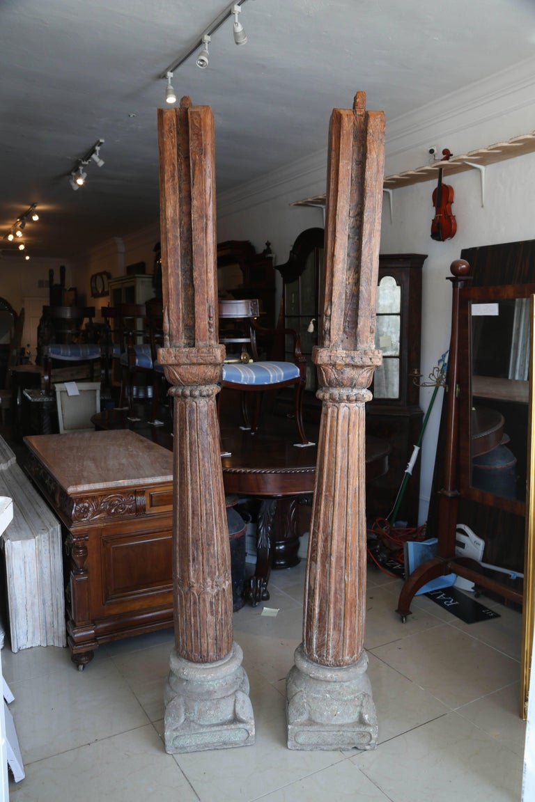 Superb Pair of Wood and Stone Base Pillars or Columns at 1stDibs ...