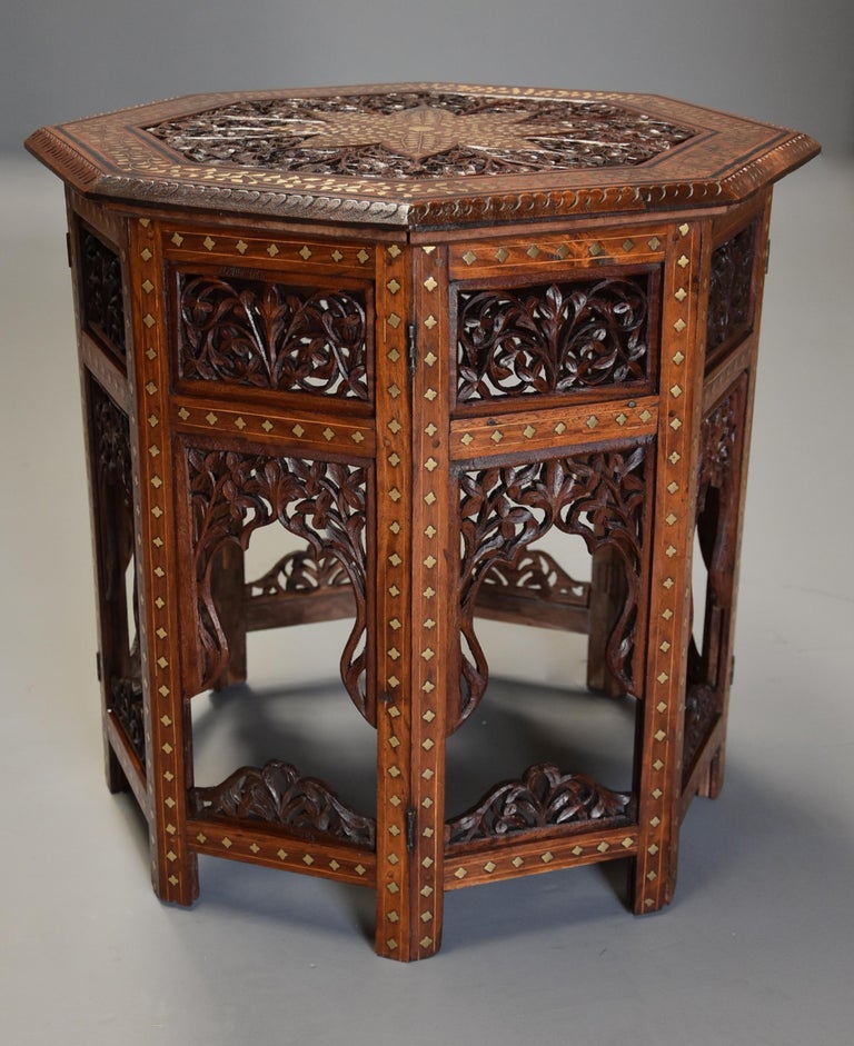 Superb Quality Anglo Indian Carved and Inlaid Hardwood Octagonal Table ...