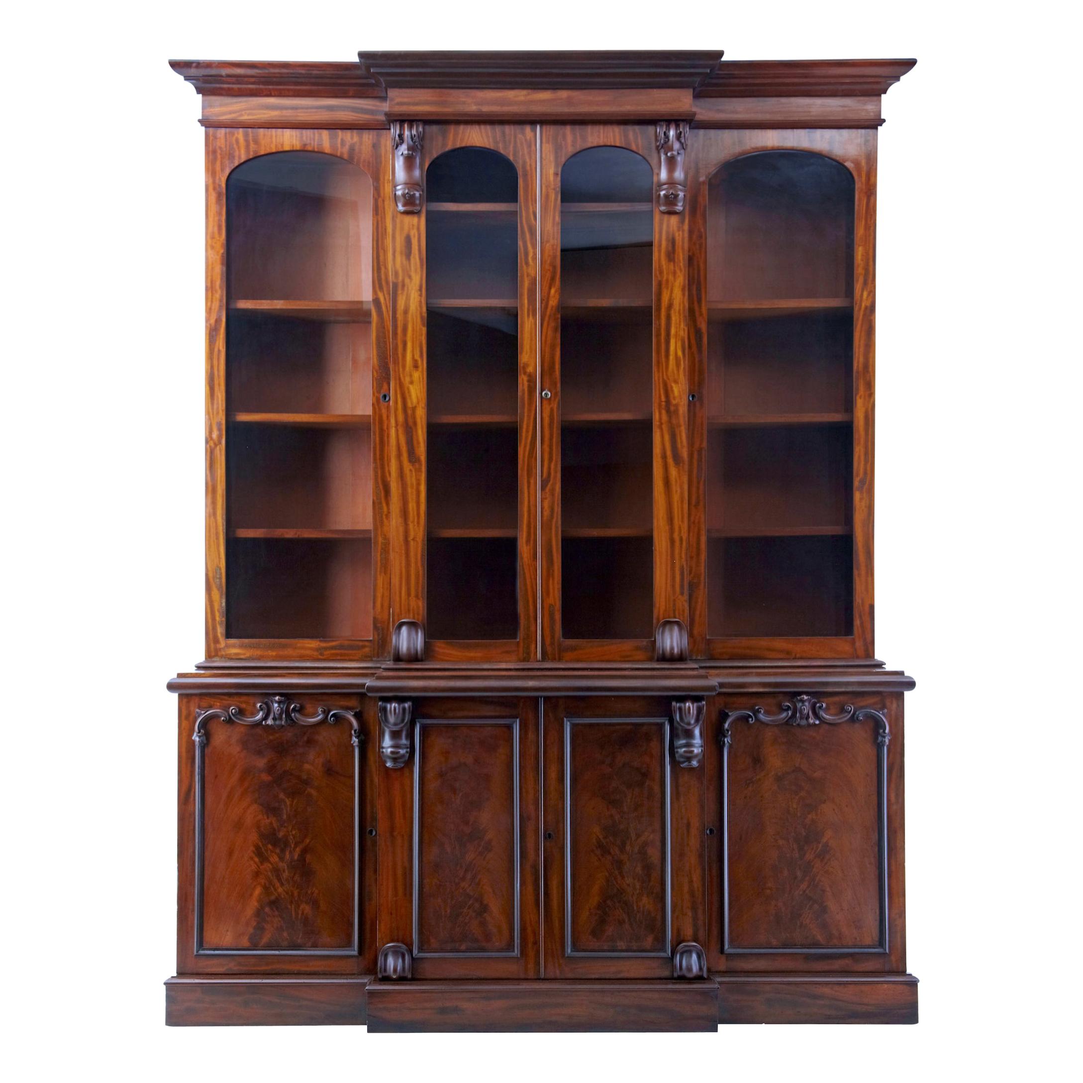 Stunning Quality Burr Walnut Victorian Period Breakfront Bookcase at ...
