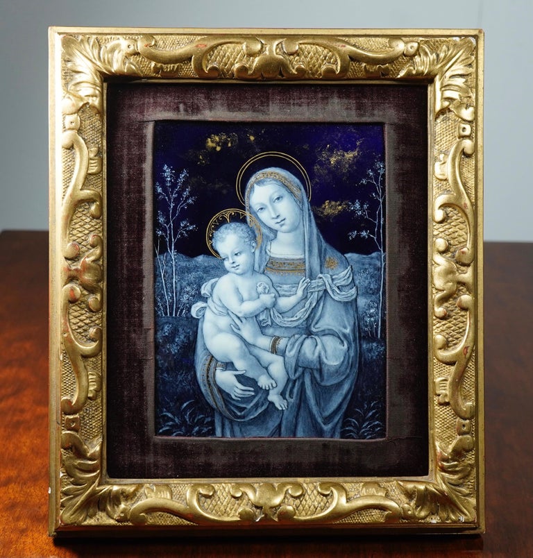 Superb Quality Limoges Enamel Plaque, Madonna and Child, 19th Century For Sale at 1stDibs